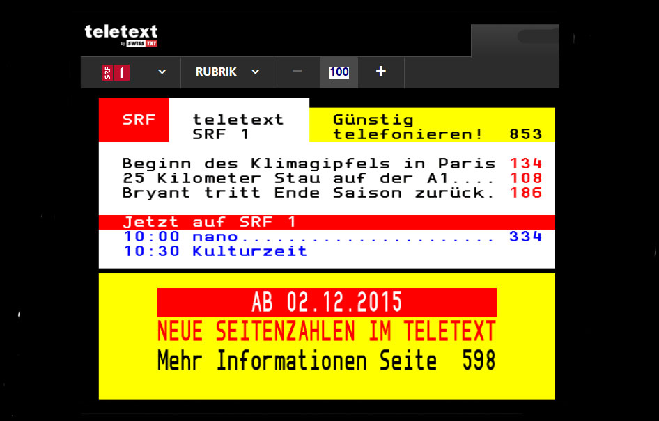 Ab dem 2. Dezember erscheint der Teletext in neuer Form - News | SRG ...
